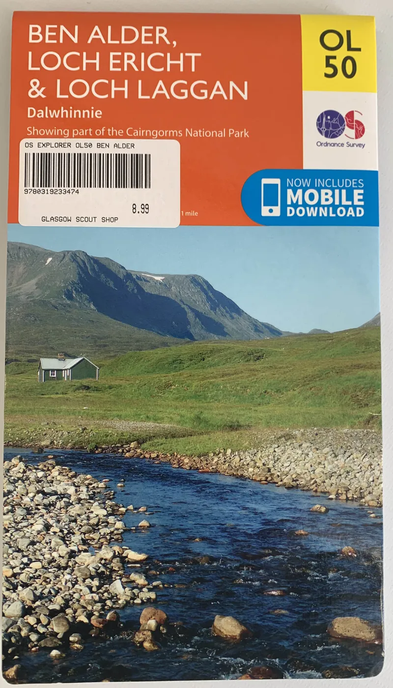 Map of Ben Alder Loch Ericht and Loch Laggan OL50